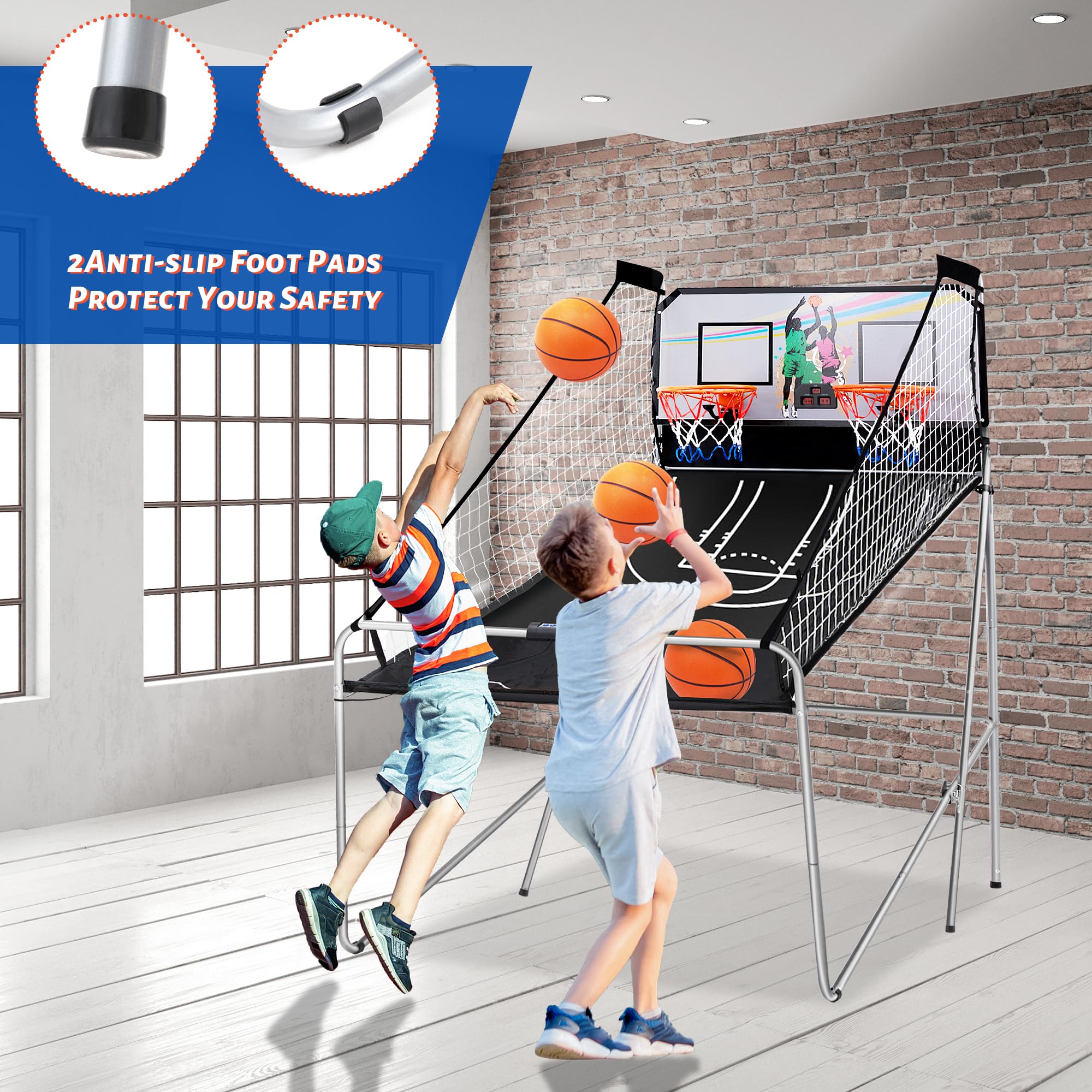 Outspurge Foldable Electronic Dual Basketball Arcade Game,Double Shot 2Player,8 Game Options w/4 Balls LED Scoring System & Indoor Basketball Game for Kids, Youth Adults