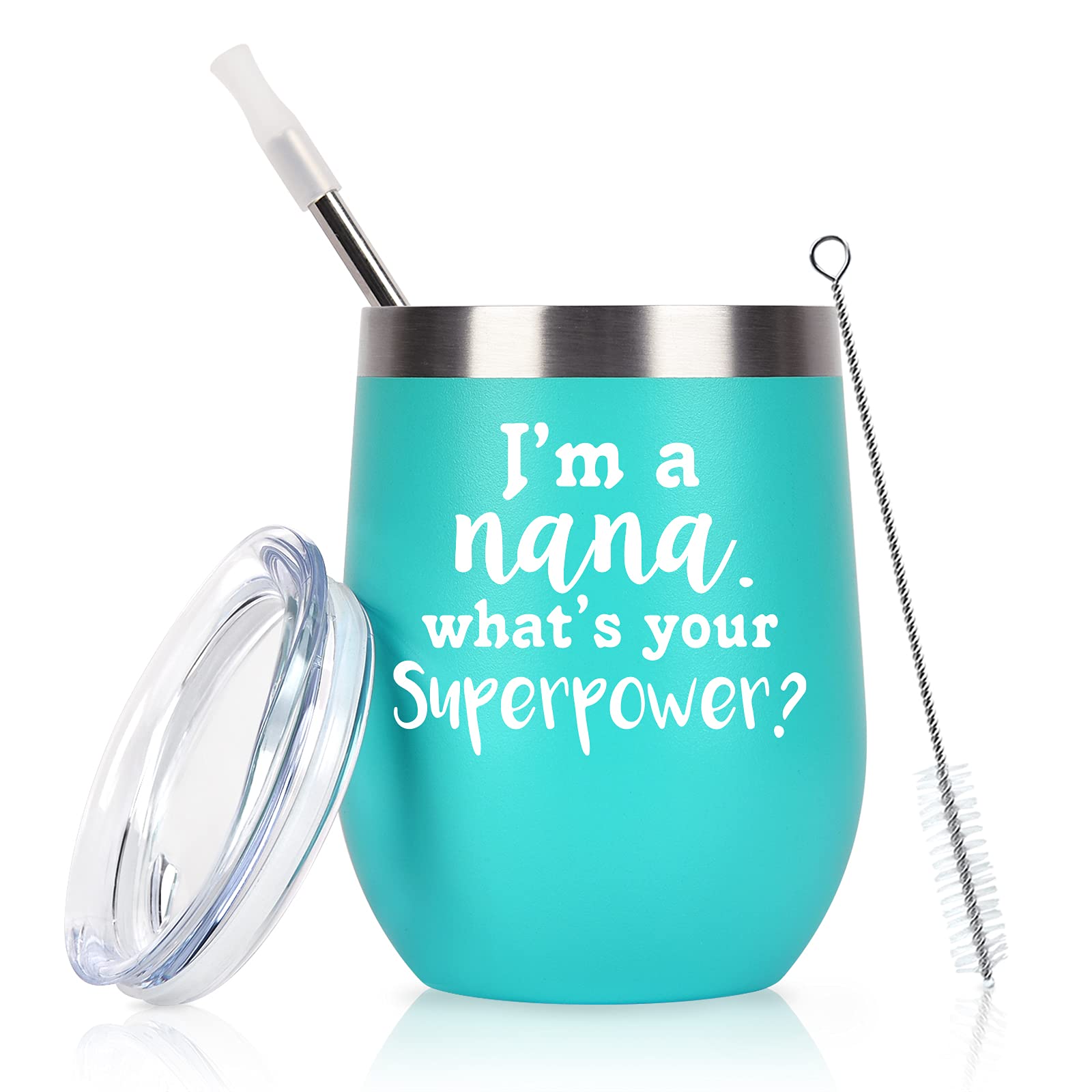Lifecapido Nana Gifts for Grandma, I'm A Nana Wine Tumbler, Motherâs day Birthday Gifts for Grandmother Nana Granny Mimi Women, 12Oz Stainless Steel Insulated Tumbler with Lids and Straws, Mint