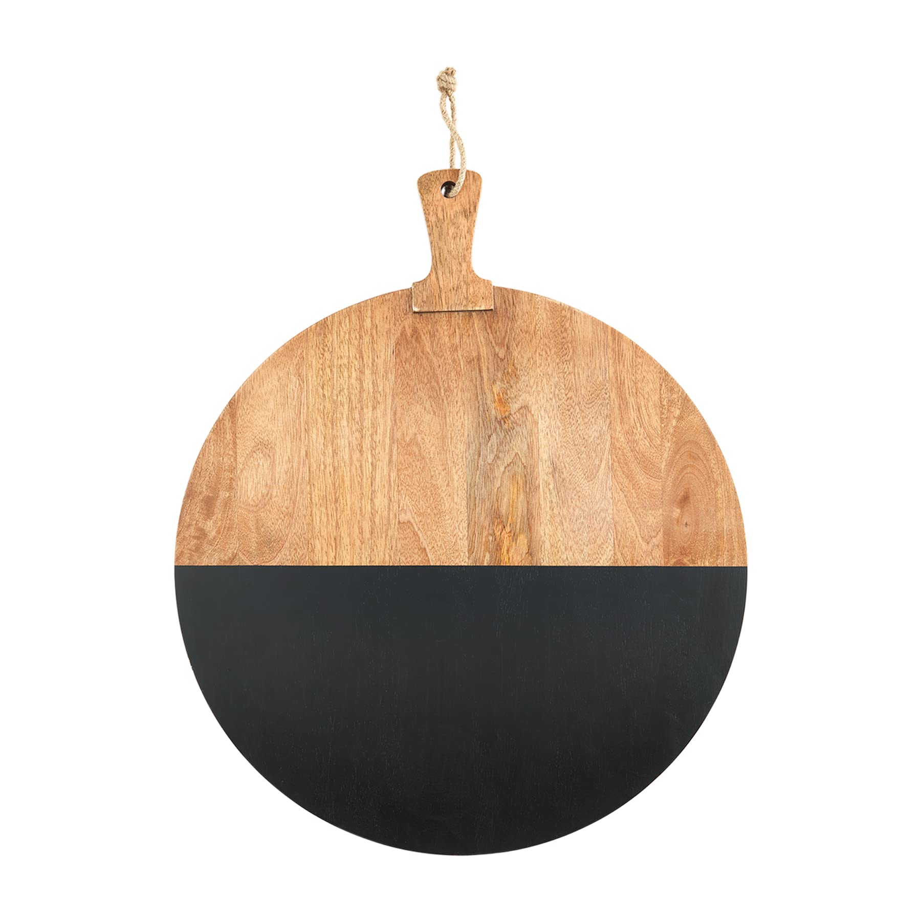 Mud Pie Large Round Wooden Serving Board, Black, 24" x 20"