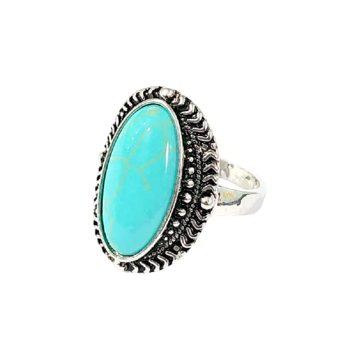 LRGKMCWTOB Turquoise Moonstone Ring Women's 925 Sterling Silver Ring Oval Cut Natural Bohemia Turquoise Jewelry Turquoise Natural Gemstone Bride Wedding Engagement Ring turquoise Boho ring size 6-10