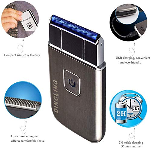 KEMEI Men's Reciprocating Mini Electric Razor for Men,Cordless USB Charging Travel Beard Razor Facial Trimmer, Silver