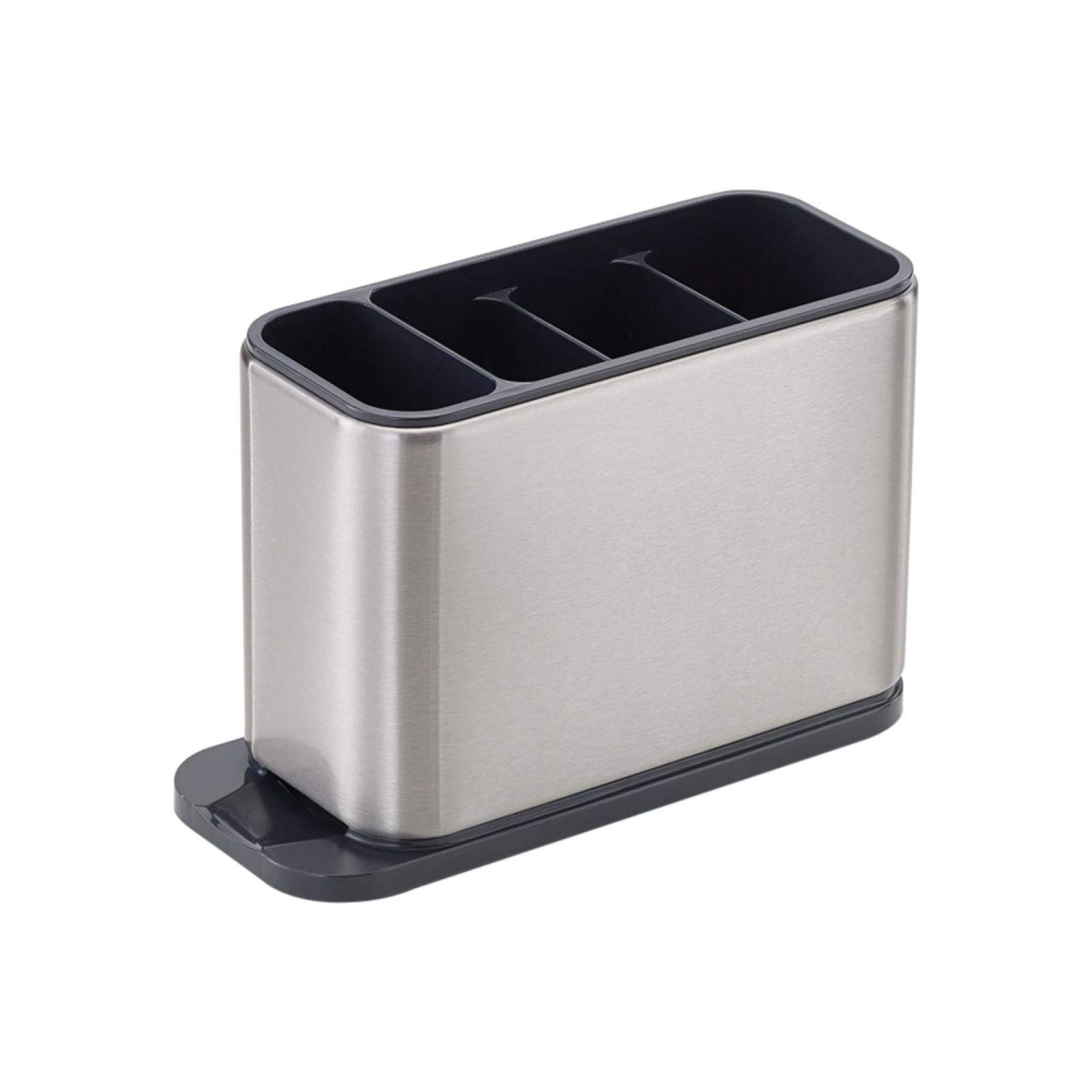Kitchen Utensil Holder for Countertop Flatware Organizer Utensil Crock Holder Caddy Anti Slip Drip Tray Stainless Steel Flatware Cutlery Drainer Home Kitchen 4 Divider Drip Tray,8.27x3.54x5.39 inch(1)