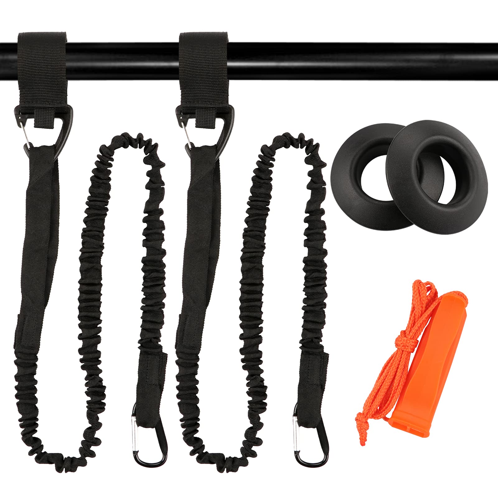 Luckyhern 2 Pack Kayak Paddle Leash - Secure Stretch Lanyard Leash for Paddles and Fishing Poles - Quick Realease - Drip Rings Included