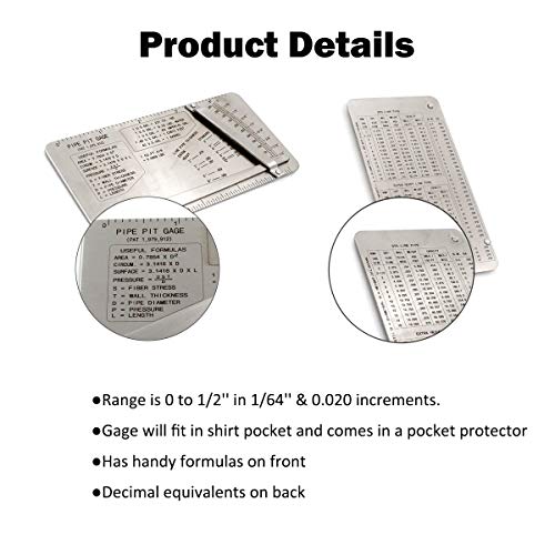 Pipe Pit Gage 0-1/2'' In 1/64'' Increments Handy Formulas Pipe Welding Undercut Stainless Steel