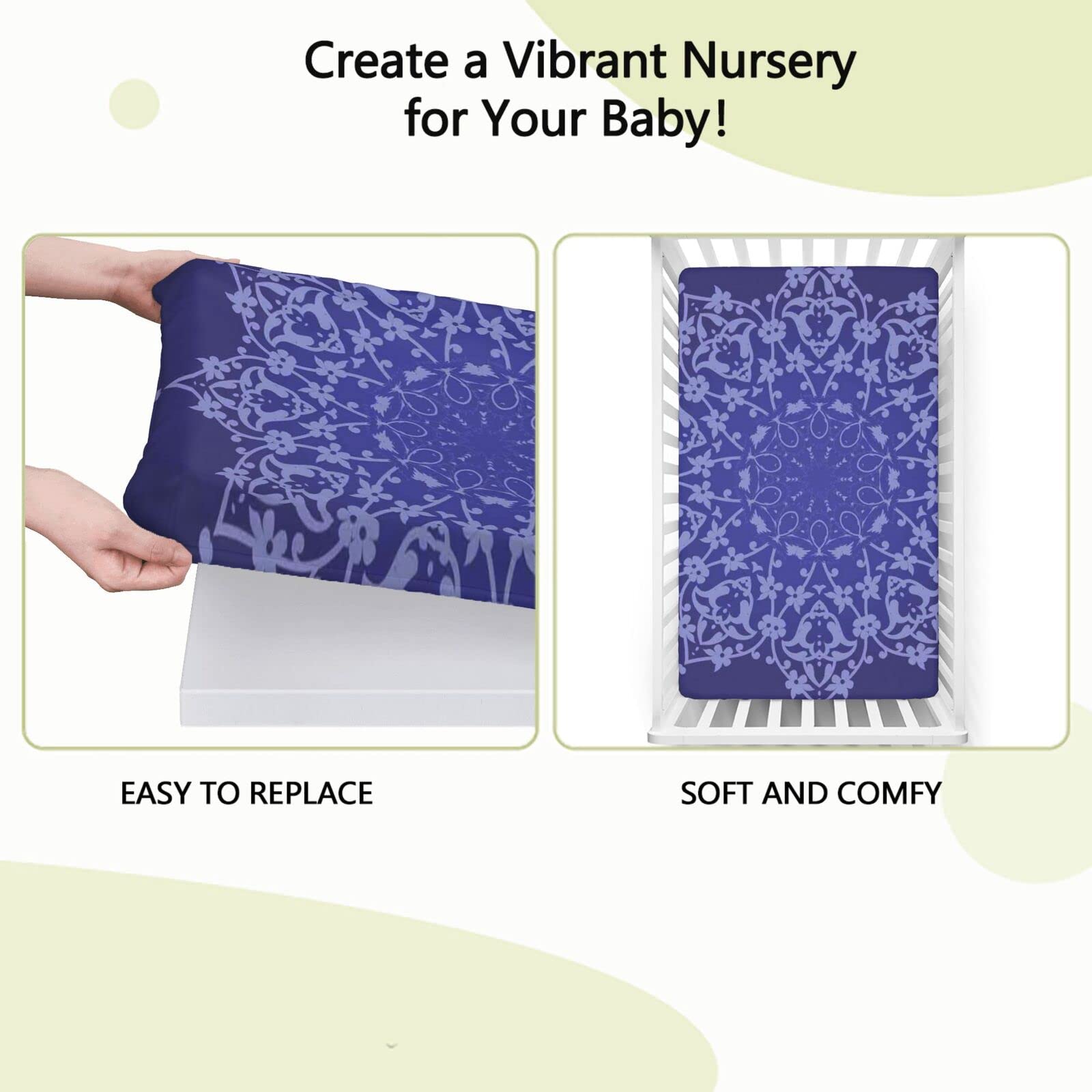 Purple Mandala Themed Fitted Crib Sheet,Standard Crib Mattress Fitted Sheet Ultra Soft Material-Baby Crib Sheets for Girl or Boy,28β x52β,Lavender Blue Indigo