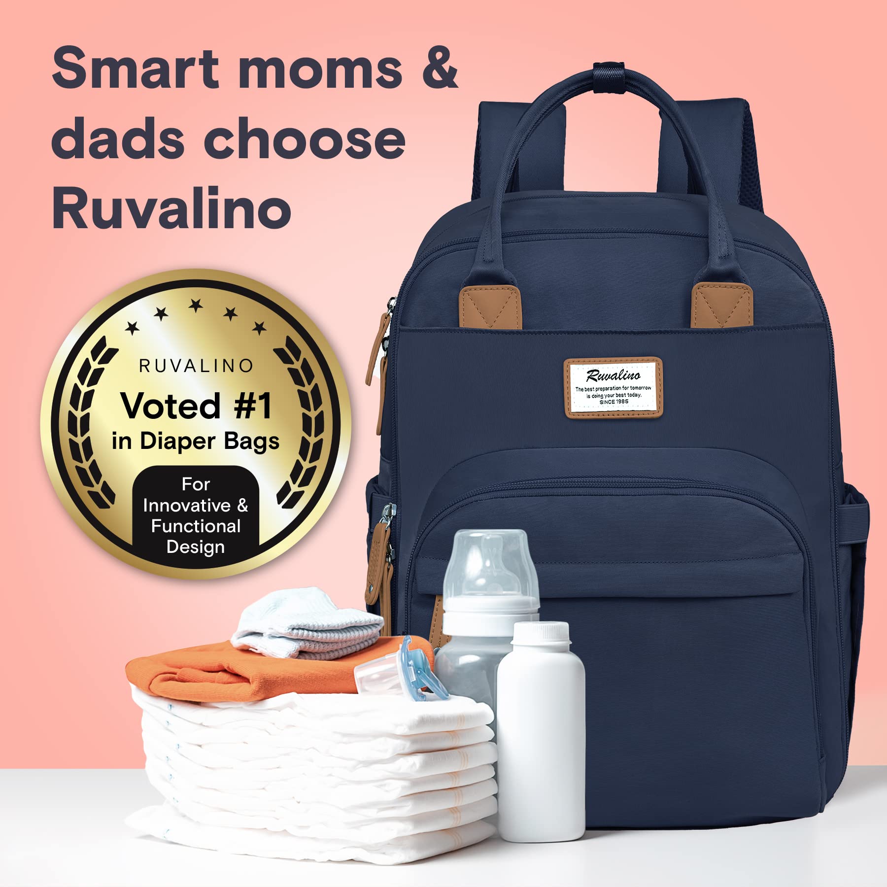 RUVALINO Diaper Bag Backpack - Multifunction Waterproof Travel Backpack, Maternity Baby Bag with Changing Pad & Stroller Ring & Pacifier Case - Travel Essentials & Baby Registry Search - Peacock Blue