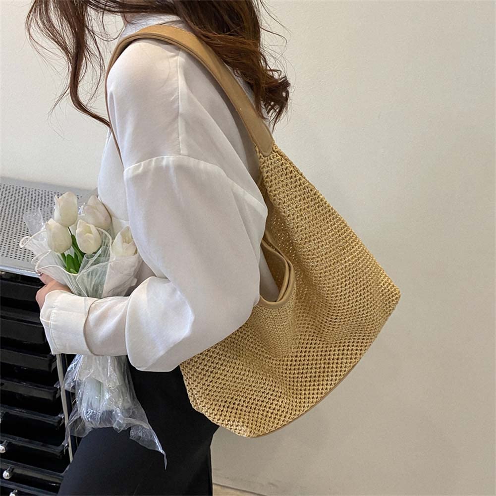 milochic Straw Bag for Women Summer Beach Bag Soft Rattern Woven Tote Bag Large Straw Shoulder Bag for Vacation Casual