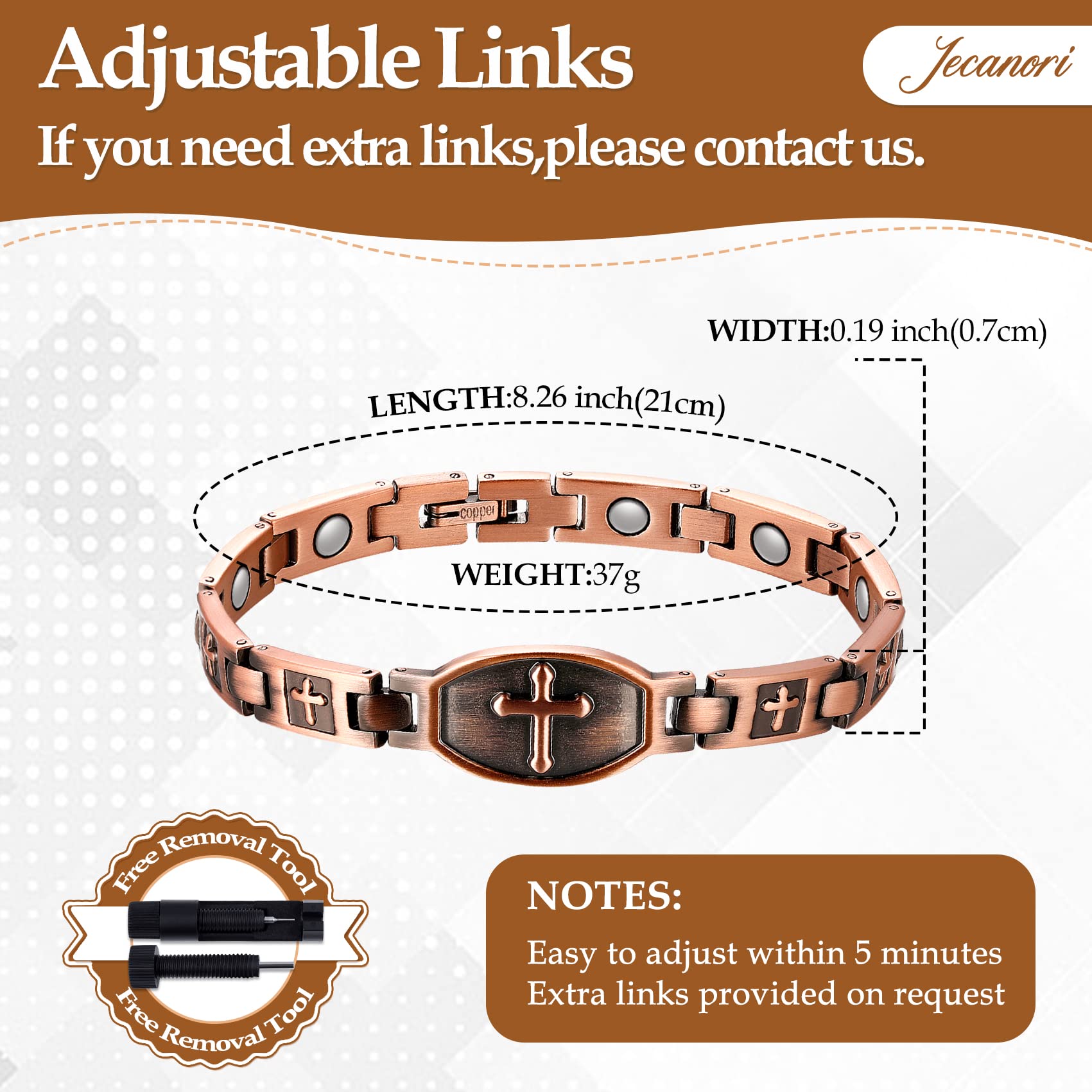 Jecanori Copper Bracelets for Women,Classic Magnetic Copper Bracelet,Valentine's Day Gifts with Sizing Tool(Liberty Series)