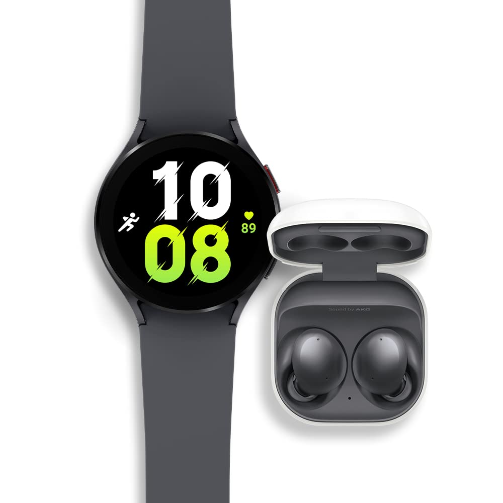 SAMSUNG Galaxy Watch 5 + Buds 2 Bundle, 44mm Bluetooth Smartwatch w/Body, Health, Fitness, Sleep Tracker, Gray Band and True Wireless Bluetooth Earbuds w/Noise Cancelling, Ambient Sound, Graphite