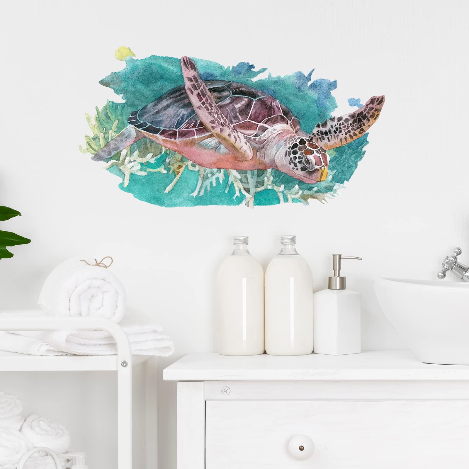RoyoLam Sea Turtle Wall Decal Nursery Sea Animal Wall Sticker for Bathroom Removable Peel and Stick Waterproof Wall Art Decor Stickers for Kids Baby Classroom Living Room Playing Room Bedroom
