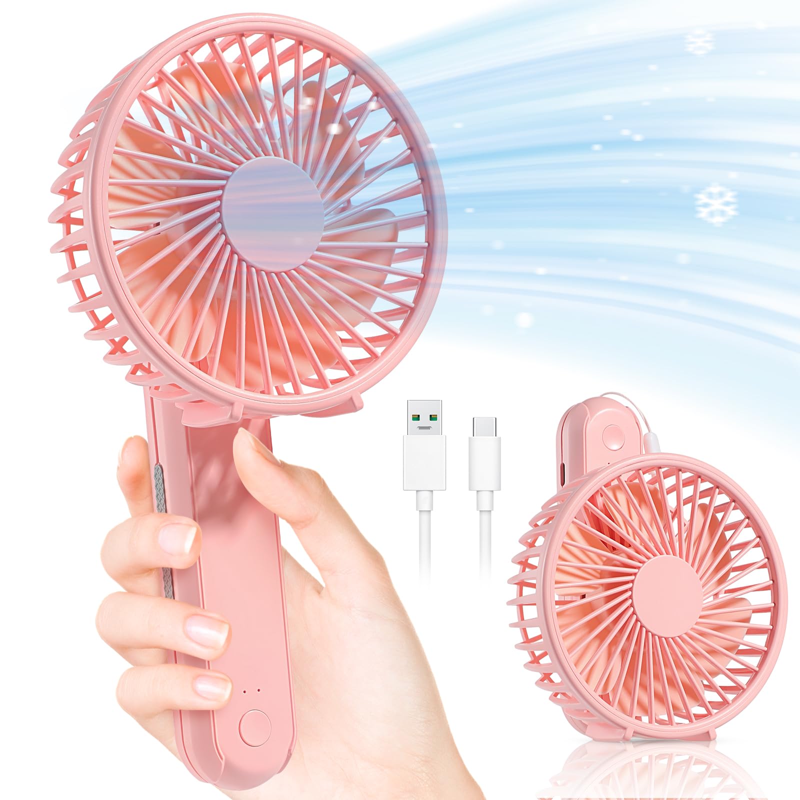 Passionbility Portable Handheld Fan - 2000mAh Personal Portable Fan Rechargeable, 180° Foldable USB Desk Fan with 3 Wind Speed, Battery Operated Fan for Travel Office Household