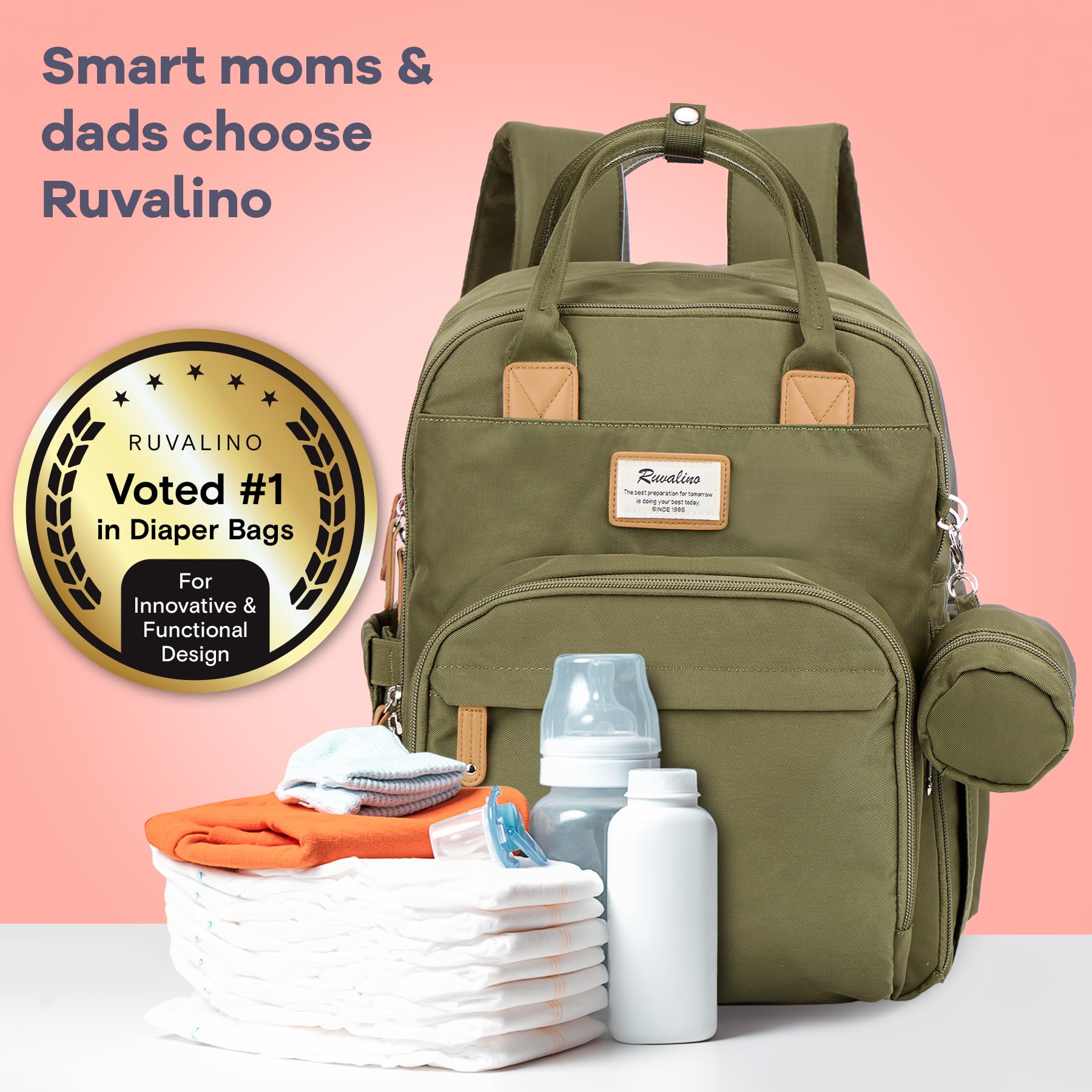 RUVALINO Diaper Bag Backpack - Multifunction Waterproof Travel Backpack, Maternity Baby Bag for Hospital with Changing Pad & Stroller Ring & Pacifier Case - Baby Essentials Registry Search - Sky Blue