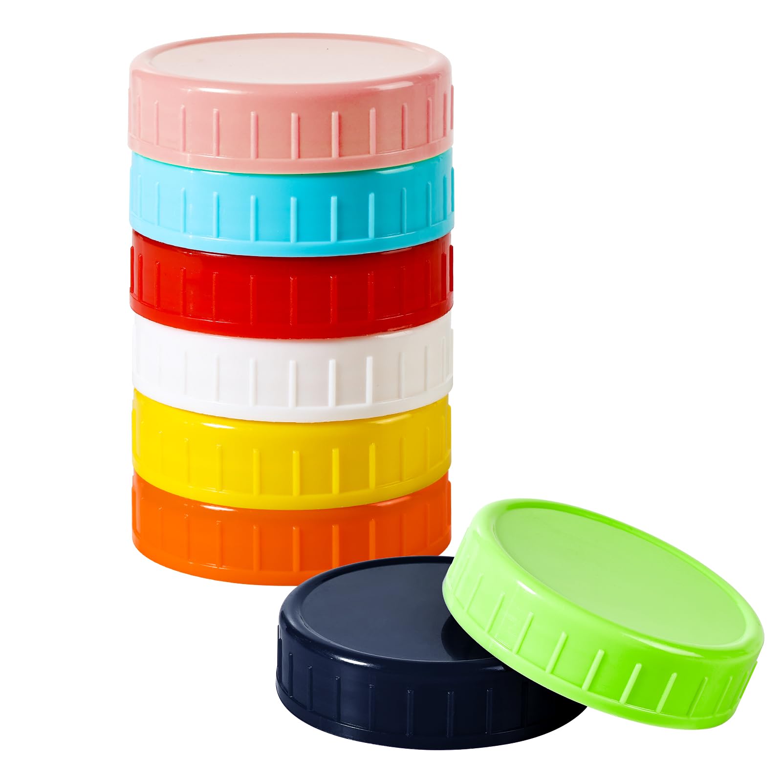 POBAN 8 Pack Colorful Plastic Regular Mouth Mason Jar Lids with Silicone Rings - Leak-proof, Reusable Mason Jar Lid Covers for Ball, Kerr Jars