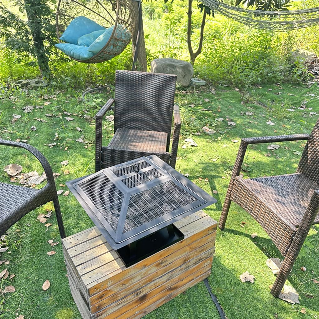 HOYOC 19" Portable Propane Fire Pit for Camping Wood Fire Pit with Cooking Grill Metal Outdoor Fire Pit Table Multiuse Square Patio BBQ Firepit for Patio Backyard Garden Picnic Bonfire Camping