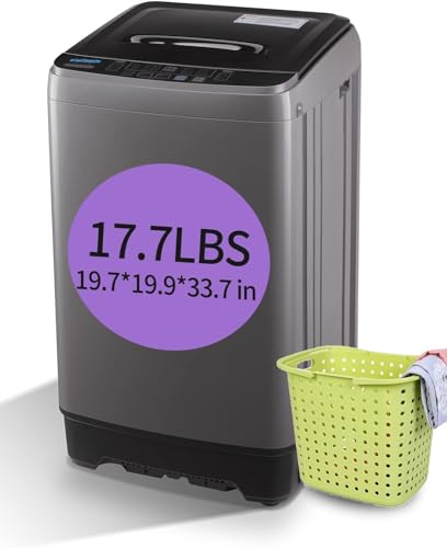 Krib Bling Full-Automatic Washing Machine with Drain Pump, 17.7 lbs Compact Washer, 10 Wash Program & 8 Water Level, Ideal for Apartment, Dorm, RV Grey