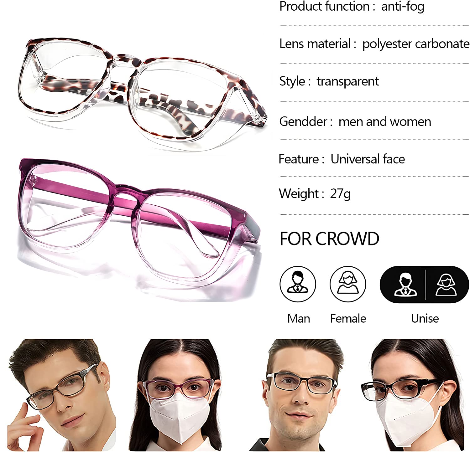 Rayharyo Safety Glasses for Women Nursing Safety Goggles Nurses Anti Fog Blue Light Blocking Lens Fashionable Clear Protective Eyewear