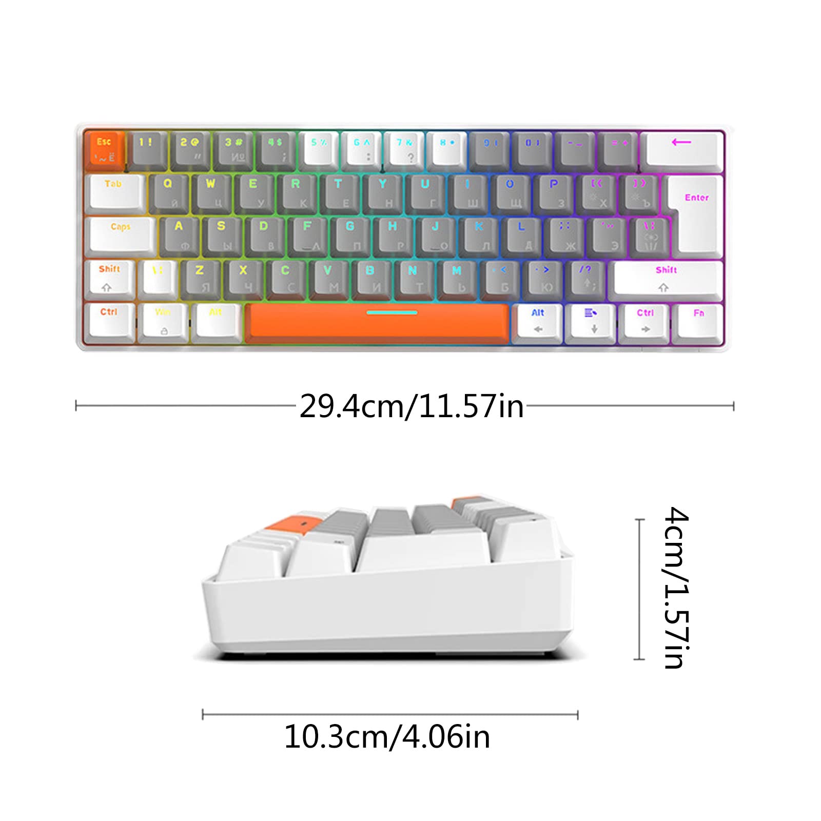 Russian Wired Mechanical Gaming with Rainbow Backlit 62Key NKRO Ergonomics Keyboards for PC/Win Gamer red Blue Switch