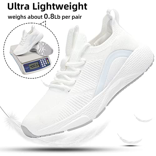Lamincoa Women's Walking Sneakers Running Shoes - Slip On Tennis Shoes Memory Foam for Athletic Gym Workout White