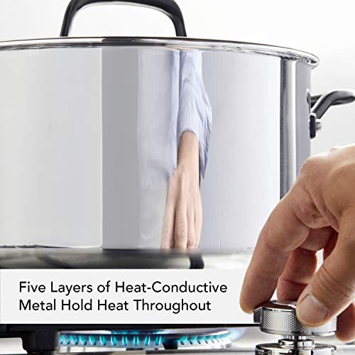 KitchenAid 5-Ply Clad Polished Stainless Steel Stock Pot/Stockpot with Lid, 8 Quart