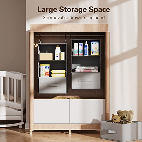 Pipishell Hanging Closet Organizer 6-Shelf, Hanging Shelves for Closet with 3 Removable Drawers & Side Pockets, Hanging Shelf Organizer for Bedroom or Garment Rack