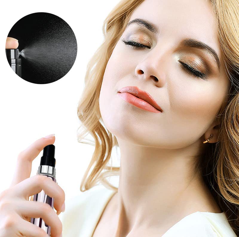 Ryanste 4 Pcs Refillable Travel Perfume Bottle, 5 ml Mini Perfume Refillable Bottle Portable Travel Fragrance Atomizer for Outdoor Travel (Black + Silver)