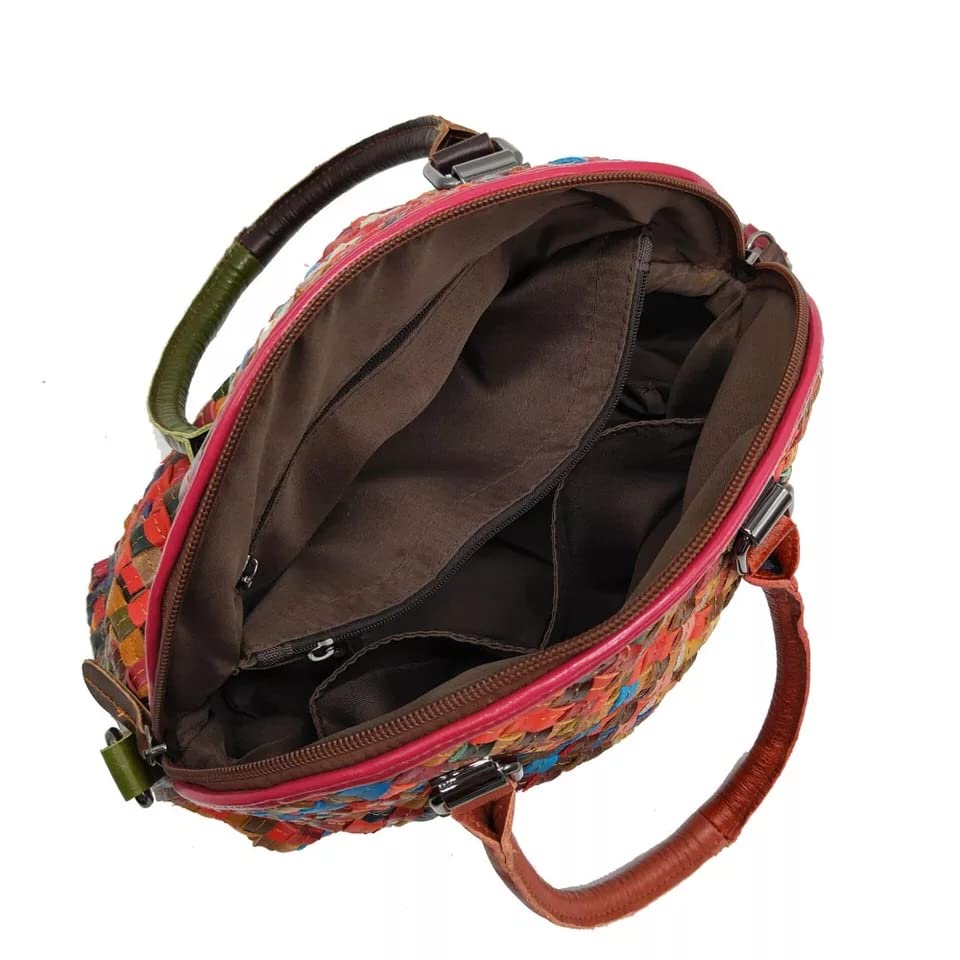 OB OURBAG Women's Multicolor Boston Bag Genuine Leather Bohemian Colorful Large Tote Handbag Purse Boston