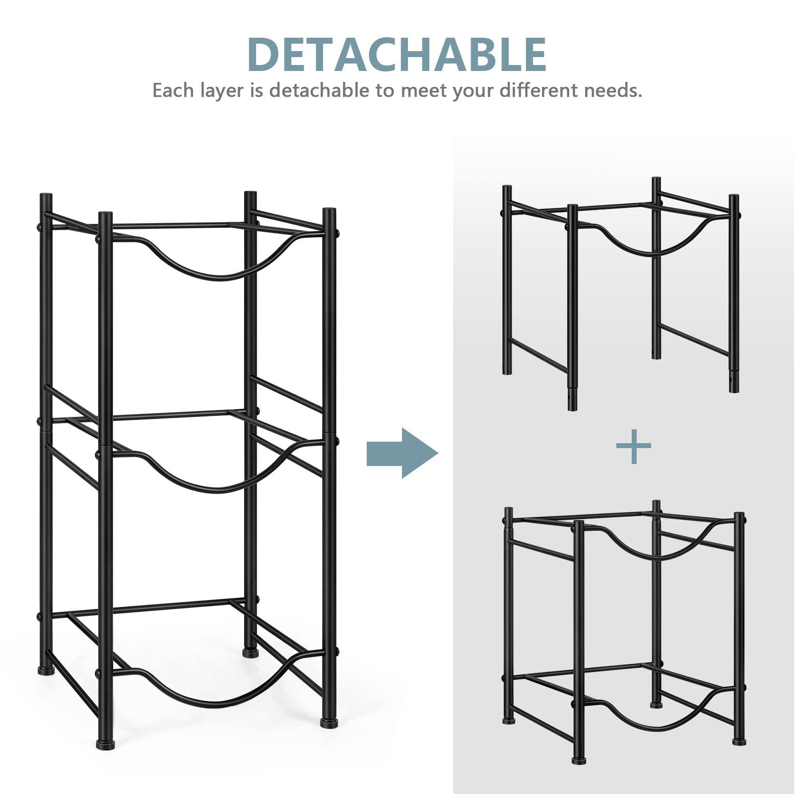 MOOACE 3-Tier Water Jug Rack, 5 Gallon Detachable Water Bottle Holder Organizer Storage Rack, Black
