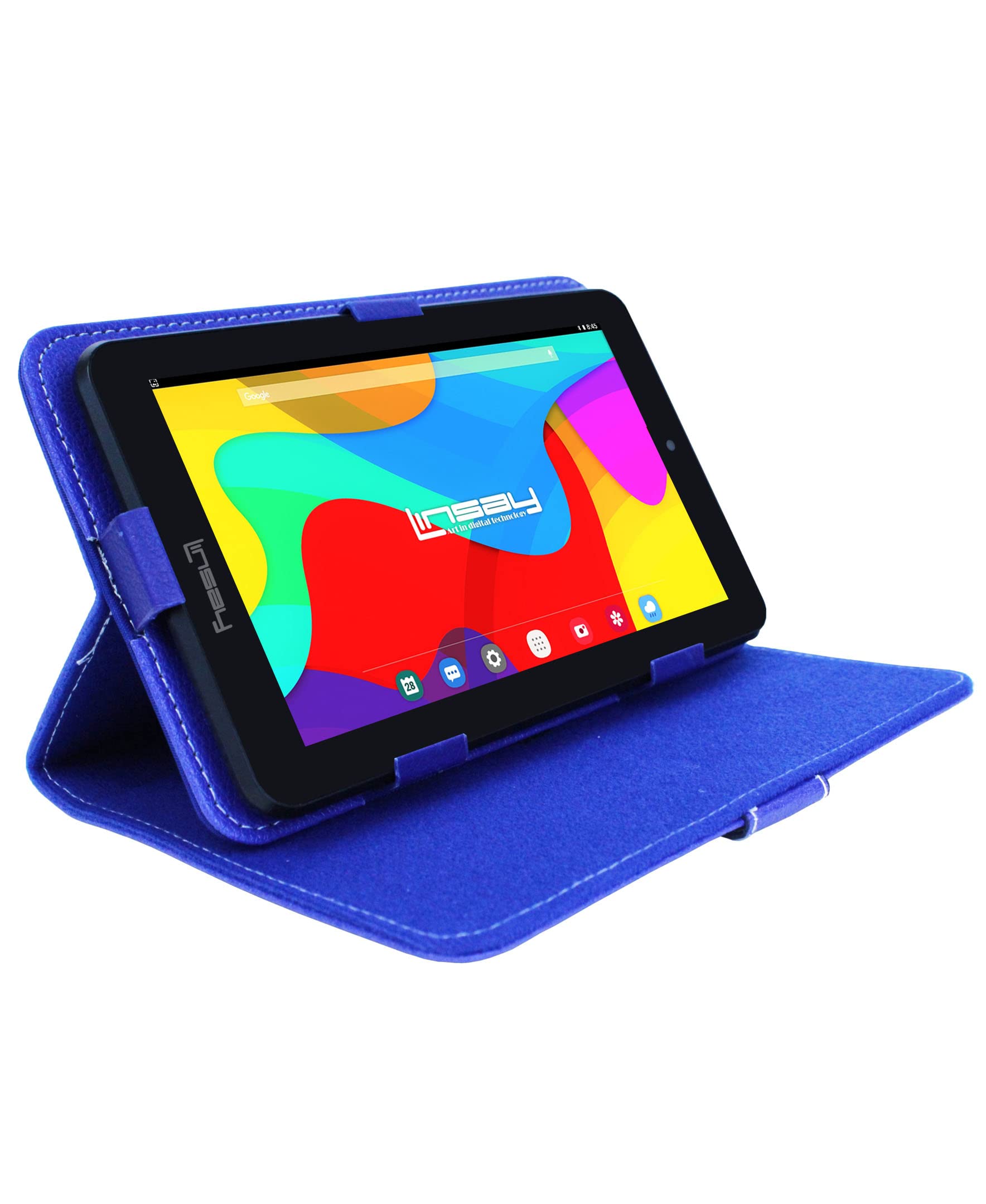 LINSAY 7" 2GB RAM 32GB Storage Android 12 Tablet with Blue Leather Case, Pop Holder and Pen Stylus