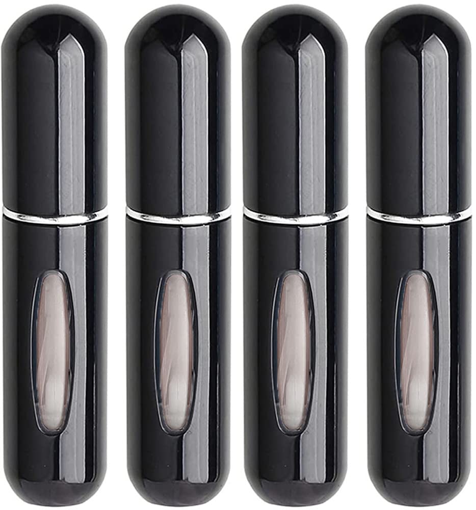 Ryanste 4 Pcs Refillable Travel Perfume Bottle, 5 ml Mini Perfume Refillable Bottle Portable Travel Fragrance Atomizer for Outdoor Travel (Black)