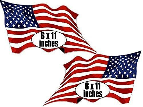 MAGNET 2 Pack: 6x11 inch Forward & Reverse LARGE Waving American Flag Stickers (usa us) Magnetic vinyl bumper sticker sticks to any metal fridge, car, signs