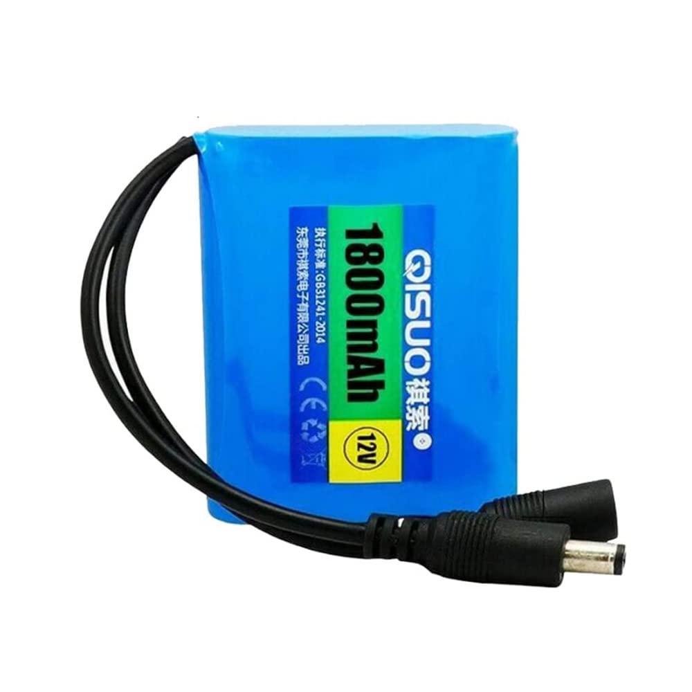 RCCONE DC 12V Universal Battery 1500-30000mAh Rechargeable Lithium Replacement Battery Pack with Plug for LED Light Bar Robotics Backup Power Supply (1800mAh Battery)