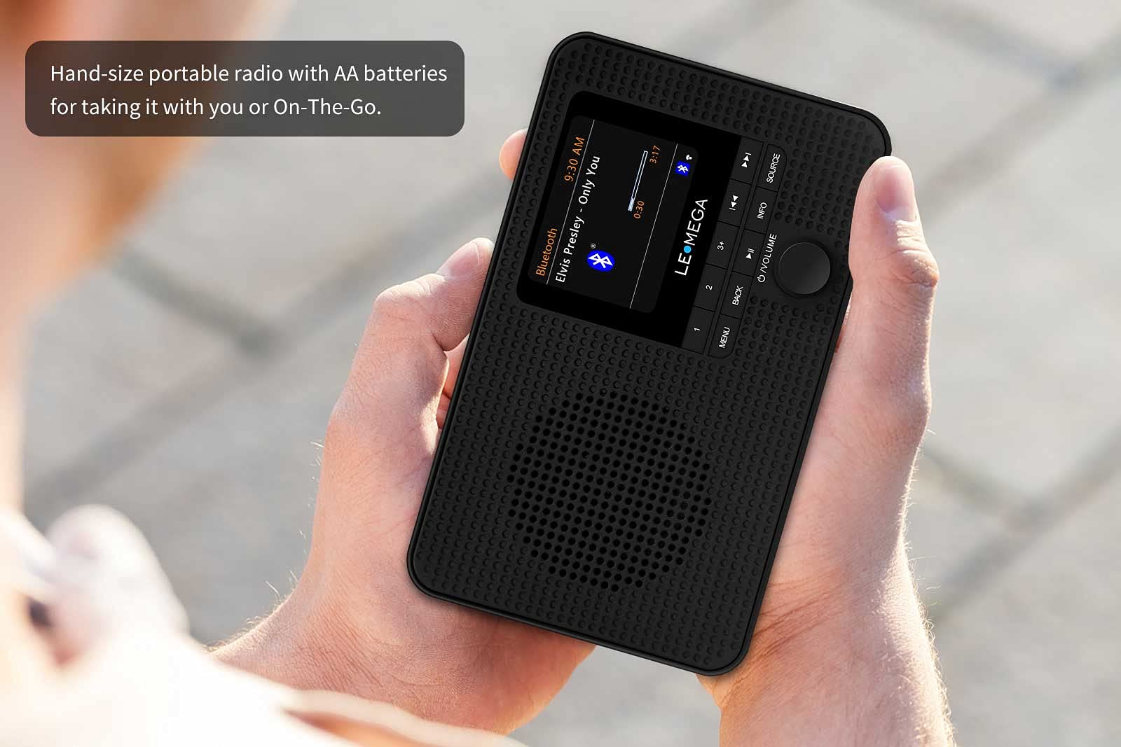LEMEGA IR1 Portable WiFi Internet Radio,FM Digital Radio,Bluetooth Speaker,Dual Alarms Clock,Sleep Snooze Timer,40 Presets, Headphone-Output,Colour Display,Batteries or Mains Powered β Black Finish