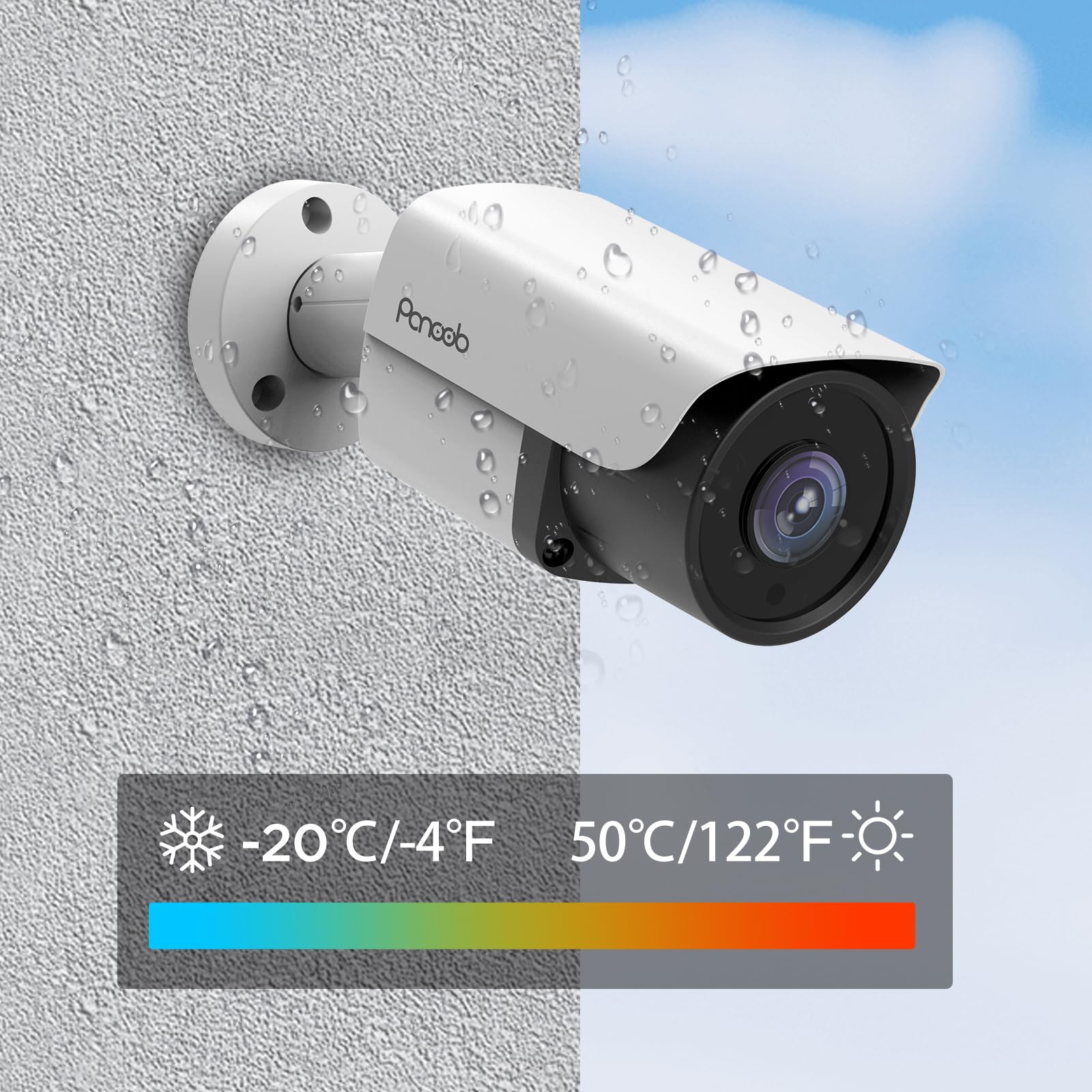PANOOB Security Camera Outdoor/Indoor, Home UltraHD 4MP Wired Bullet Surveillance IP PoE Camera, 2.8mm Lens 110°Wide Angle, Built-in Microphone, IP67 Weatherproof, 100Ft IR Night Vision, PB37A-4M
