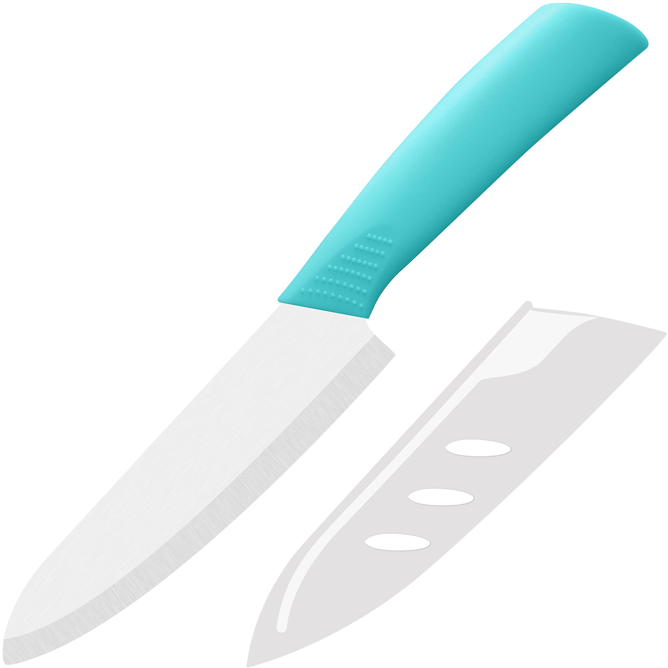 Rynal Ceramic Knife Chef Knife Meats Fruits Vegetables Knife - Sharp Ceramic Kitchen Knife with Sheath Cover - 6 Inch Aqua Cooking Knife