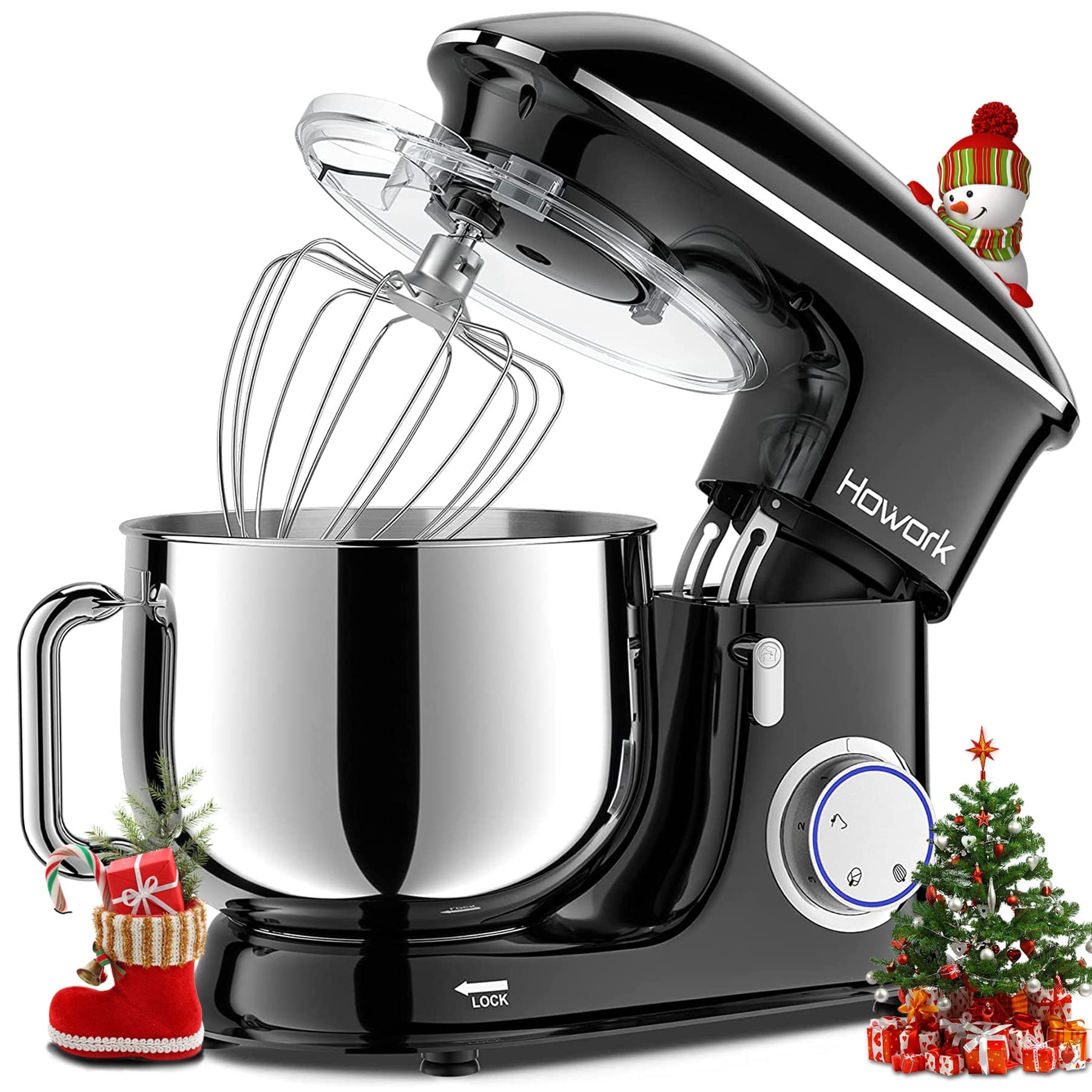 HOWORK 8.5QT Stand Mixer, 660W 6+P Speed Tilt-Head, Electric Kitchen Mixer With Dishwasher-Safe Dough Hook, Beater, Wire Whip & Pouring Shield (8.5 QT, Red)