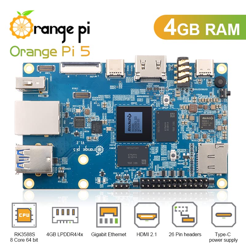 Orange Pi 5 4GB LPDDR4 Rockchip RK3588S Octa-core ARMR 64 Bit 8nm LP Process with QSPI Nor FLASH 16MB, 8K Video Codec Single Board Computer Run Orange Pi OS、Android12 、Debian12etc OS