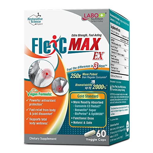 LABO Nutrition FlexC MAX EX with Turmeric Curcumin C3 Reduct 95% Tetrahydrocurcuminoids, Bioperine, Boswellia Extract & OptiMSM, Effective Antioxidation, Joint & Body Discomfort Relief