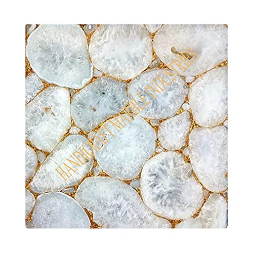 Natural White Agate Stone Square 12" x 12" Inch Side & Corner Table Top, White Agate Stone Square Coffee & Centre Table Top, White Agate Stone Square Meeting Room Table Top, Piece Of Conversation