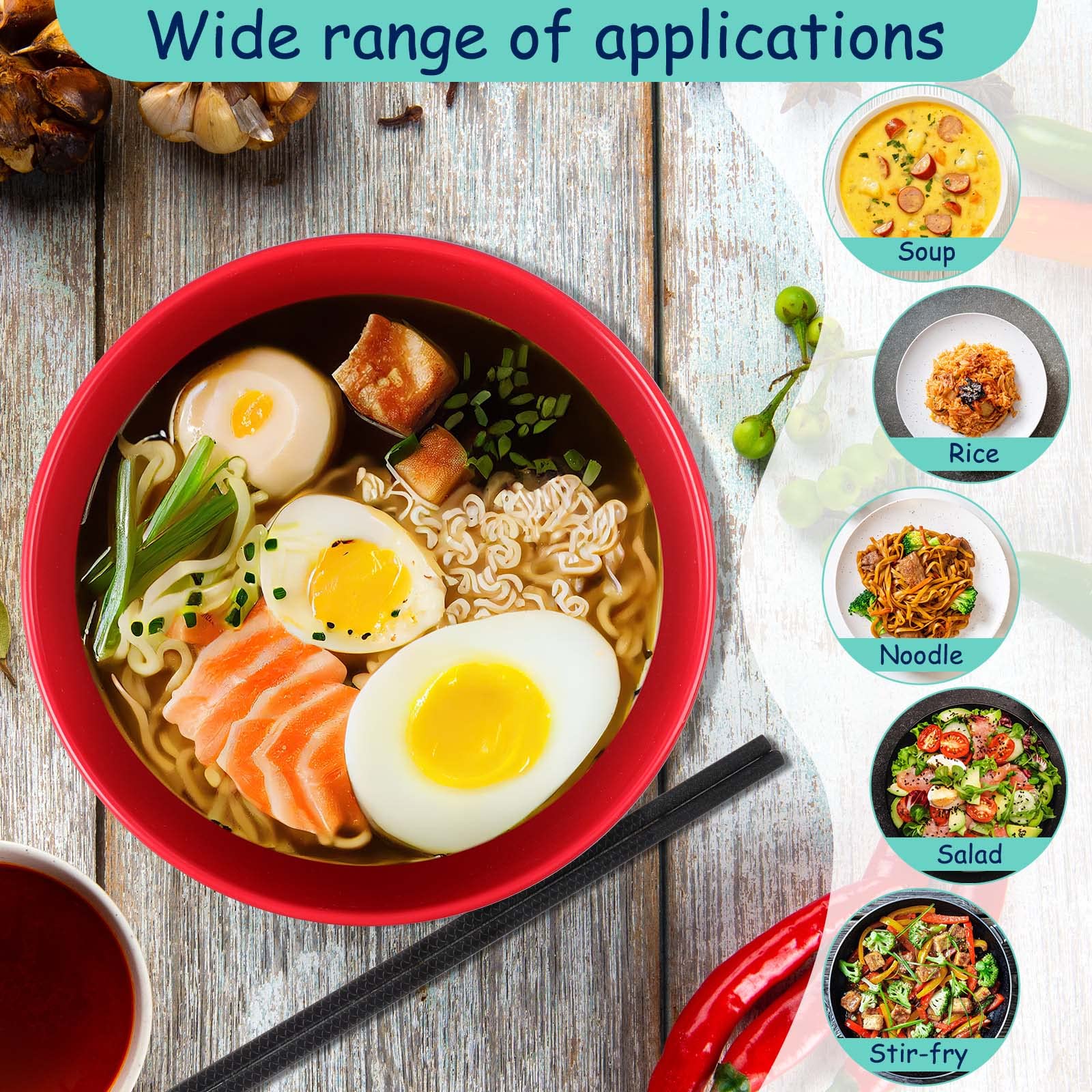 meekoo 6 Sets Japanese 41oz Ramen Bowl Bulk Asian Chinese Large Ramen Noodle Bowl Melamine Pho Bowl with Dipping Bowls Spoons Chopsticks and Chopsticks Stands for Udon Soba Asian Noodle