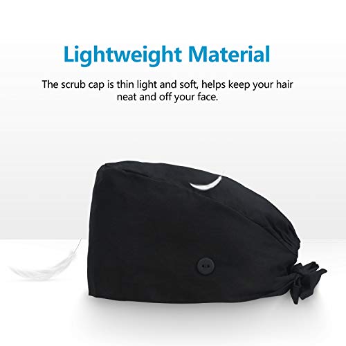 QBA Adjustable Working Cap with Button, Cotton Working Hat Sweatband, Elastic Bandage Tie Back Hats for Women & Men, One Size Black