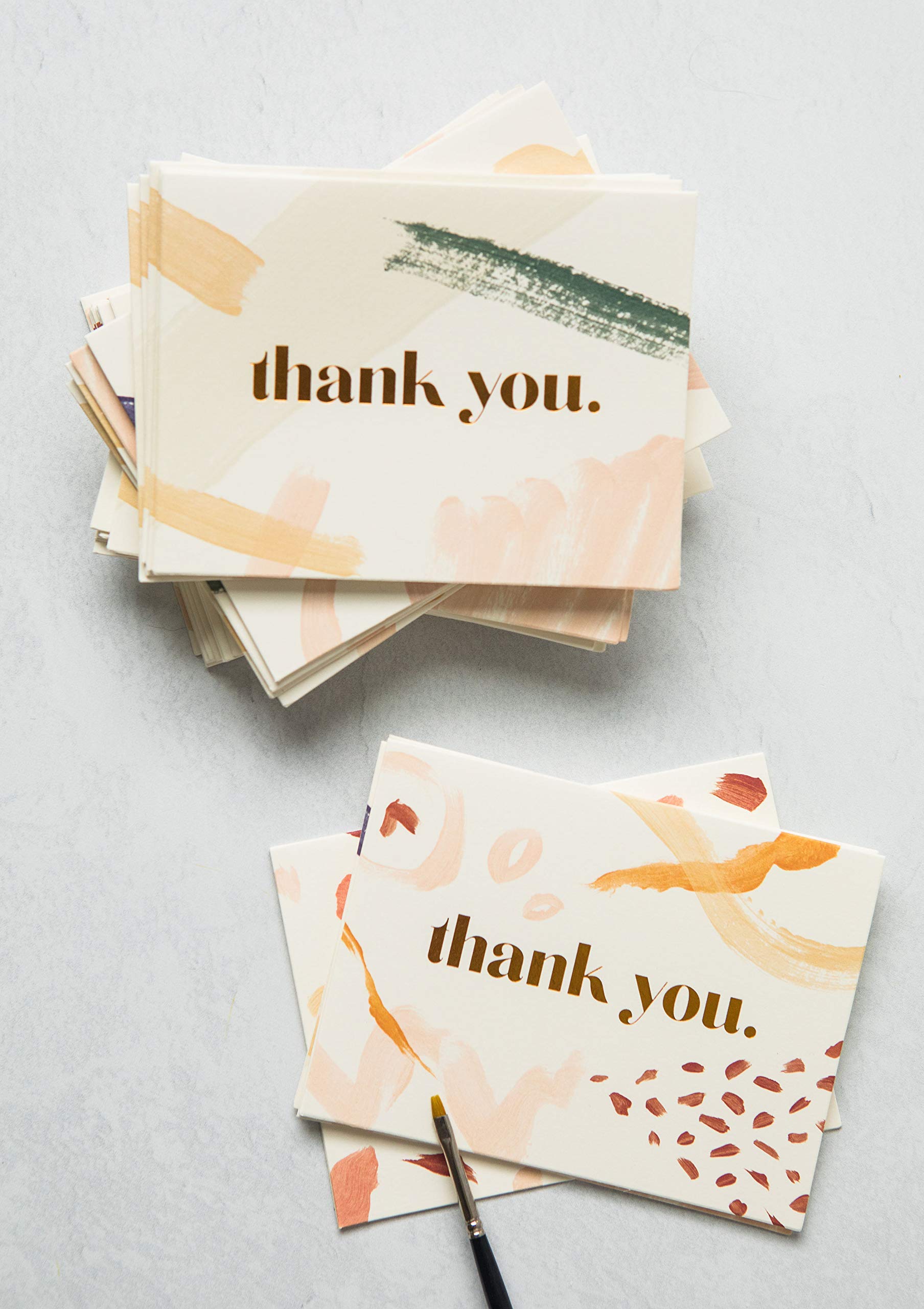 Paper + Bloom Thank You Cards | Baby Shower, Wedding - 48 Blank Gold Foil Notes with Envelope