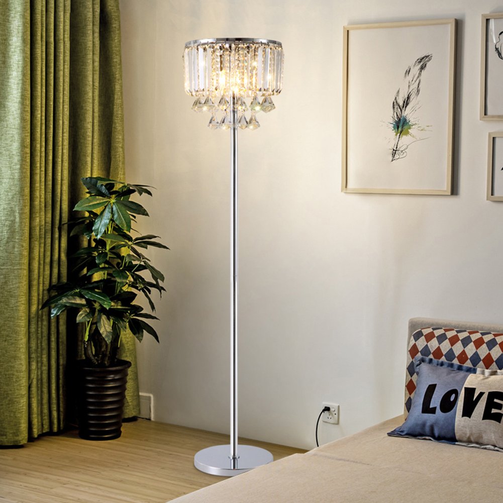 Hsyile Lighting KU300171 Cozy Elegant Modern Creative Crystal Floor Lamp for Living Room,Bedroom,Office,Chrome Finish,3 Lights