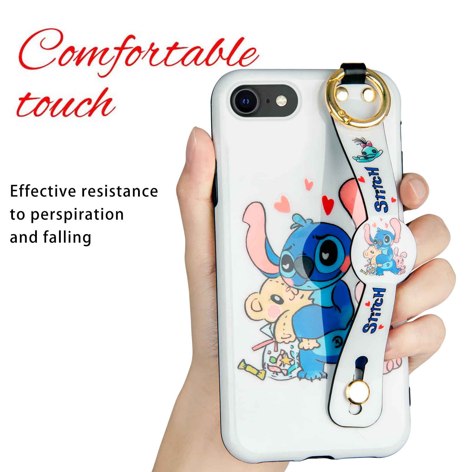 MCCAIE Phone Case for iPhone 7/8/SE 2020/SE 2022, 4.7 Inch, Wrist Strap Kickstand Lanyard TPU Bumper Case for Girls Boys (White)