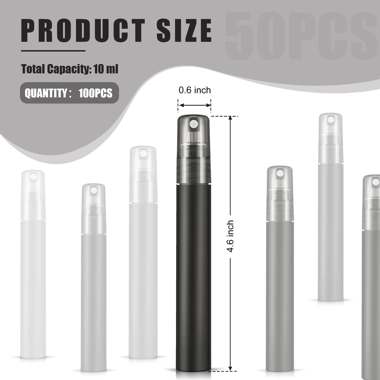 Remerry 10 ml Perfume Spray Bottles Plastic Travel Refillable Mini Bottles for Women Small Fine Mist Spray Bottles Portable Frosted Perfume Bottles Empty Atomizer for Essential Oil(50 Pcs)