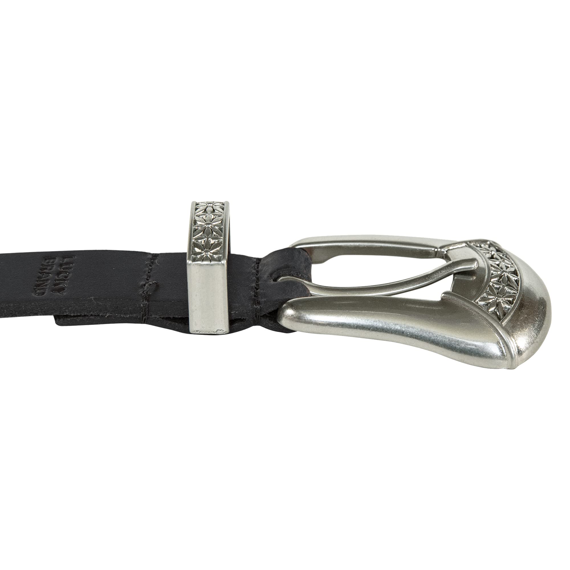 Lucky Brand Women Style Fashion Leather Belt, Western Buckle-Black, XL (34-35")