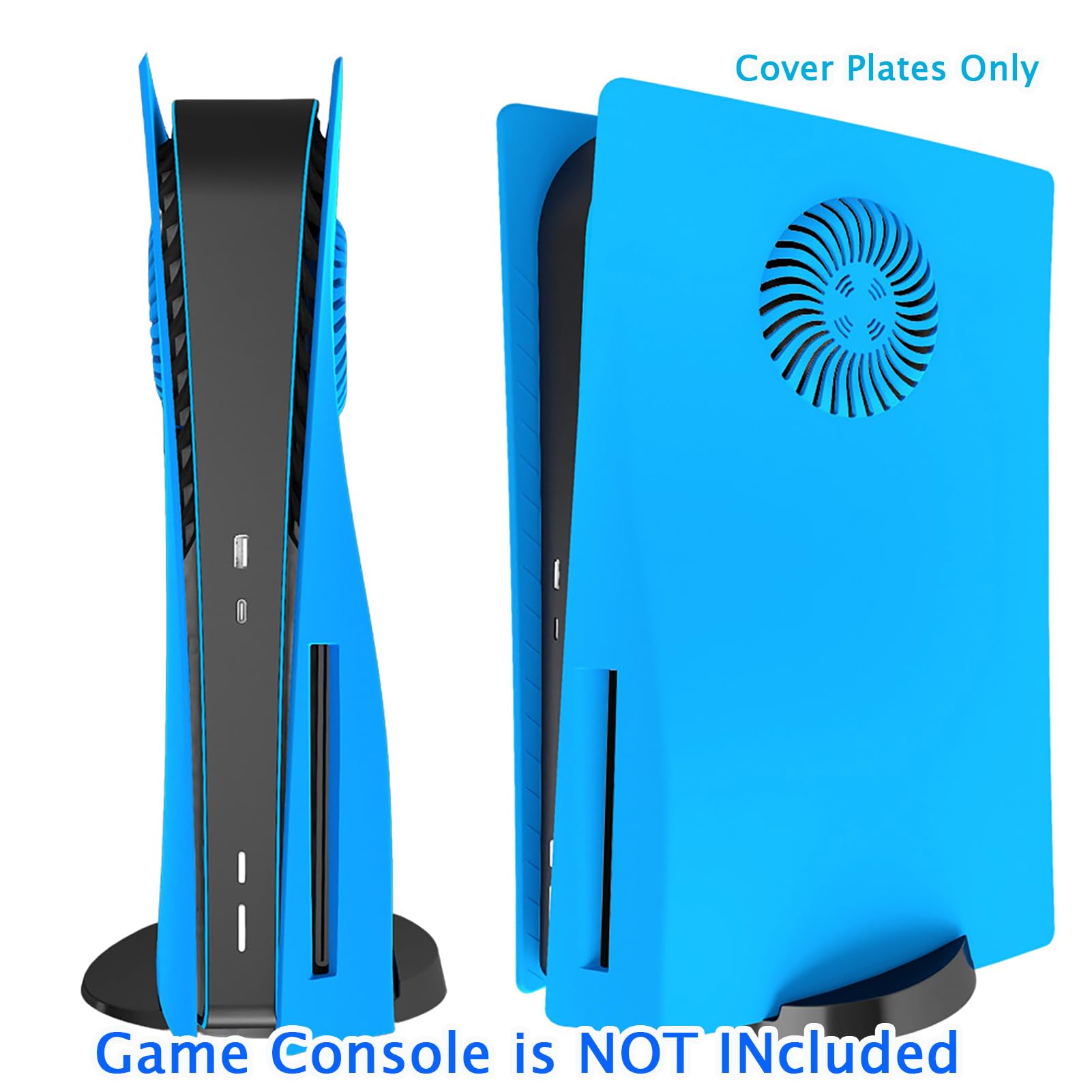 New for PS5 Extra Faceplate Cover Plates Full Set Sky-Blue Color Replacement, Compatible with for PlayStation 5 Disc Edition Console, Customized Face Plate Shell W/ Cooling Windows + Dust Net
