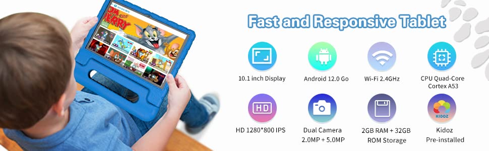 NOBKLEN Kids Tablet 10 Inch, 2023 Android Tablet for Kids and Parental Control, 2GB+32GB ROM, 6000mAh Battery