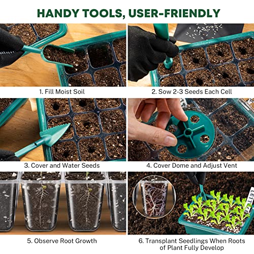 Moptrek ioGem Seed Starter Kit, Green 120 Cells Seed Starter Tray with Multiple Garden Tools, Transparent Seed Starter with Adjustable Ventilation Dial for Various Flowers, Herbs, Fruits Seeds