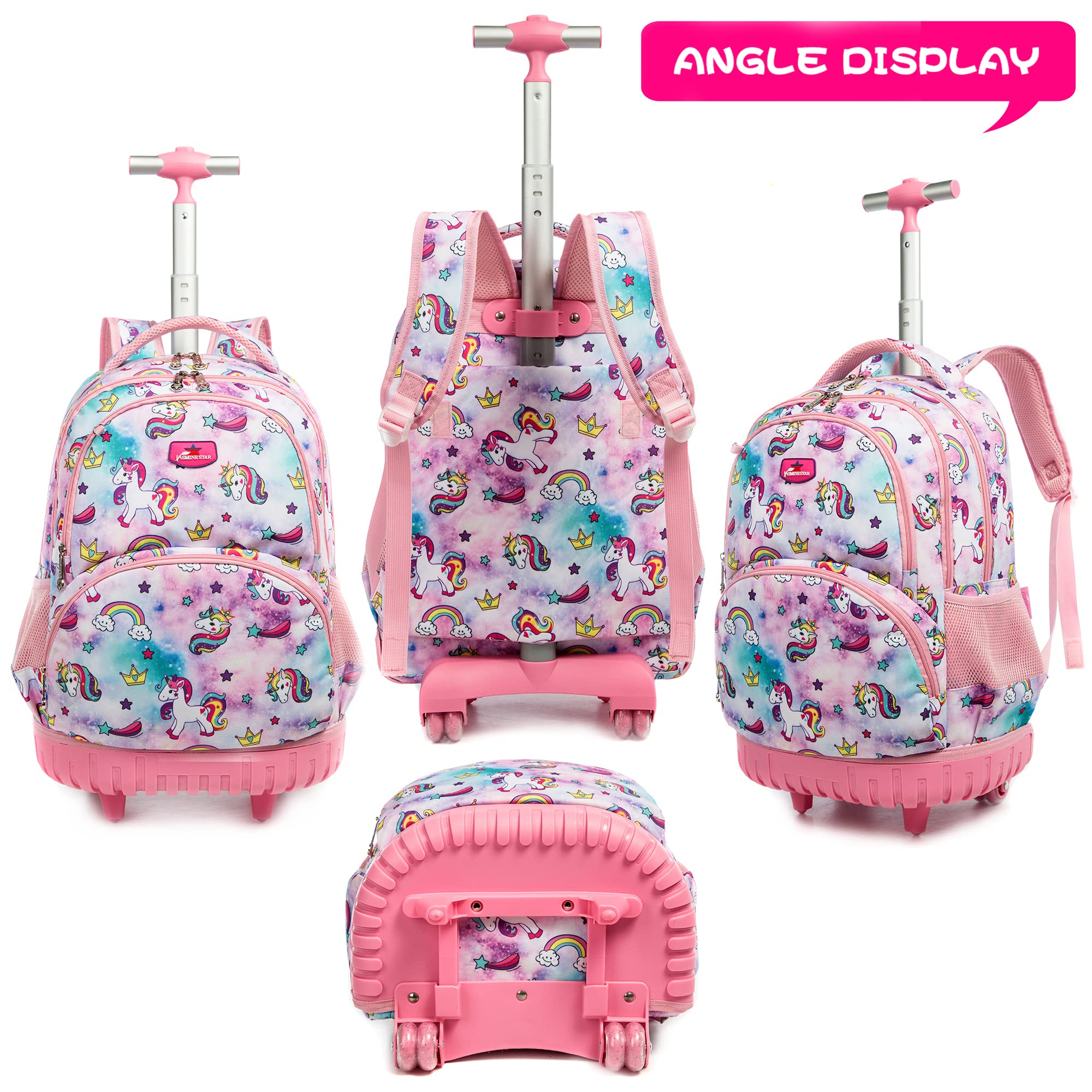 Jasminestar Rolling Backpack 18 inch Wheeled Kids Backpack with Lunch Bag and Pencil Case for Boys and Girls