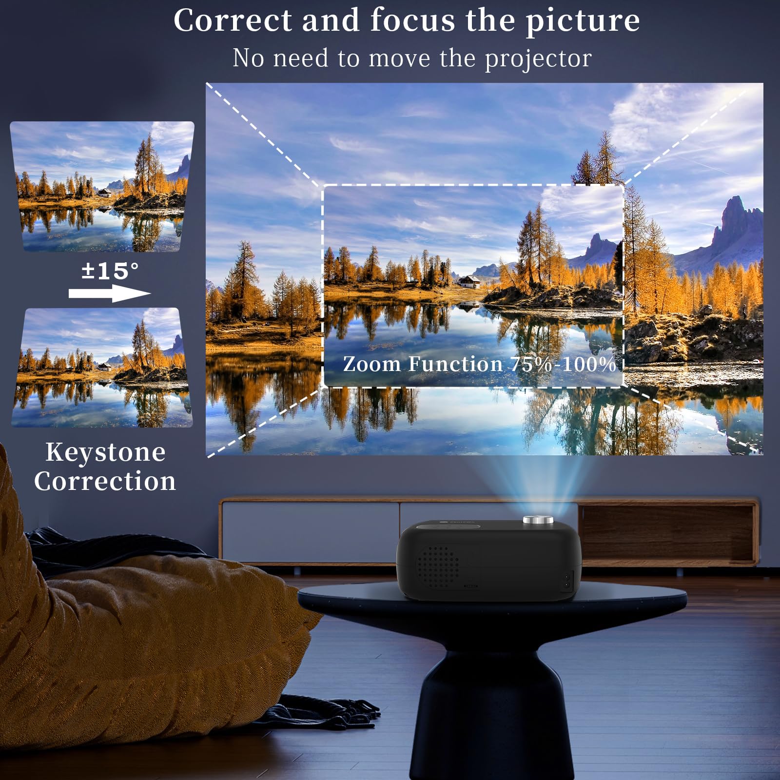 Projector with WiFi and Bluetooth,16000 lumens Native 1080P Full HD,Mini Movie Projector Compatible with Smartphone,HDMI,USB,AV for Home Theater Outdoor Projector